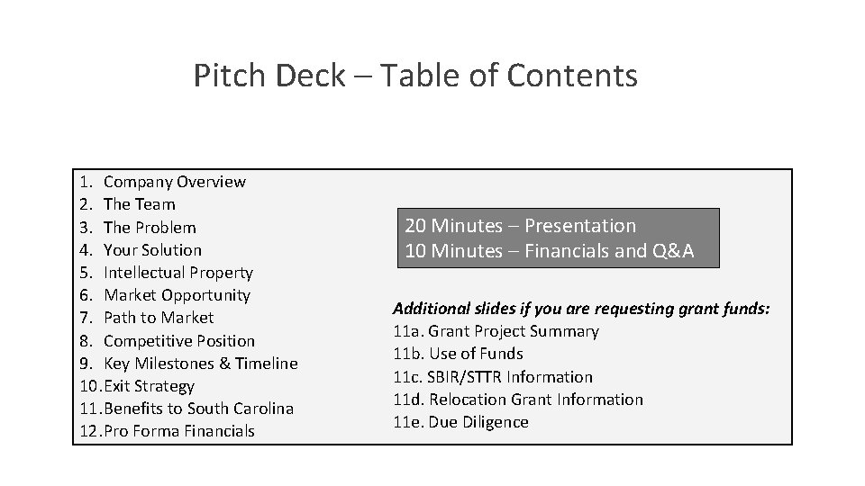 Pitch Deck Table of Contents 1 Company Overview