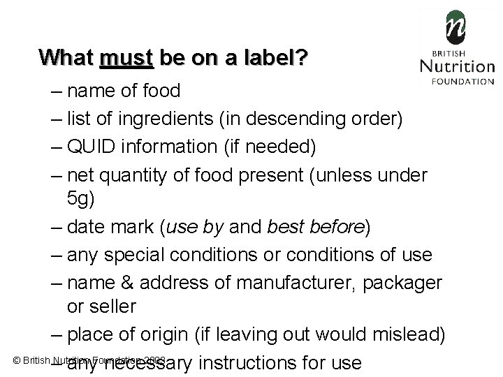 Food Labelling June 2003 British Nutrition Foundation 2003