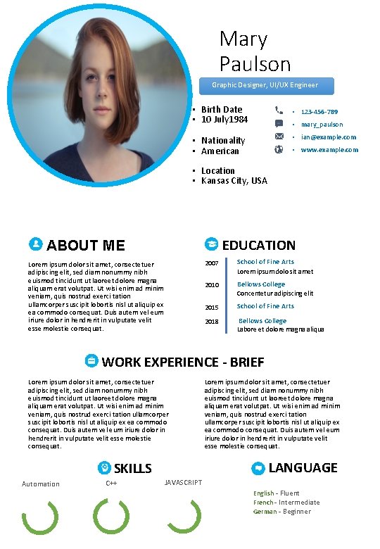 Mary Paulson Graphic Designer UIUX Engineer Birth Date