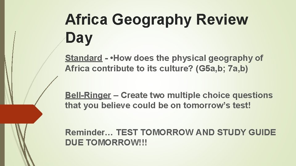 Africa Geography Review Day Standard How does the