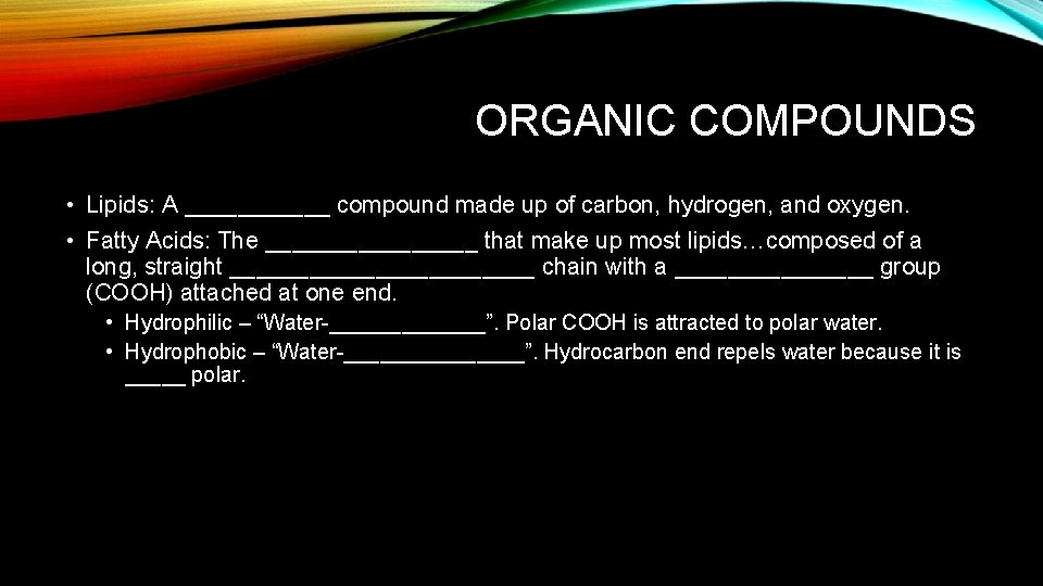 UNIT 1 BIOLOGICAL PRINCIPLES Chapter 4 Biochemistry COMPOUNDS