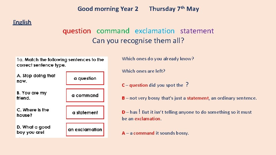 Good morning Year 2 English Thursday 7 th
