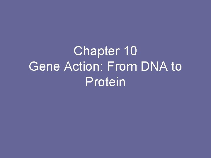 Chapter 10 Gene Action From DNA to Protein