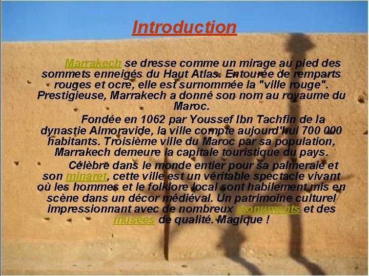 Plan Introduction Le symbole de Marrakech Le cur