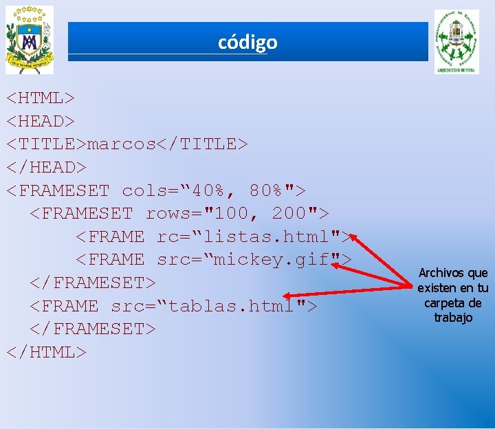 HTML INTRODUCCIN A LOS MARCOS HTML Los marcos