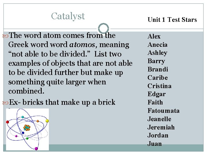 Catalyst The word atom comes from the Greek
