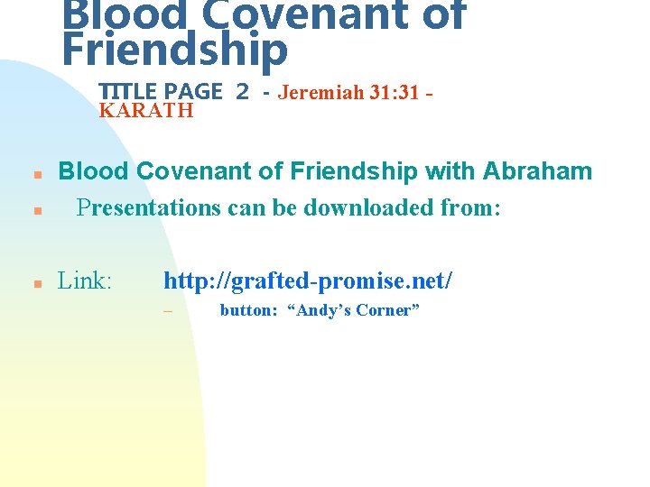 Blood Covenant of Friendship TITLE PAGE 1 Jeremiah