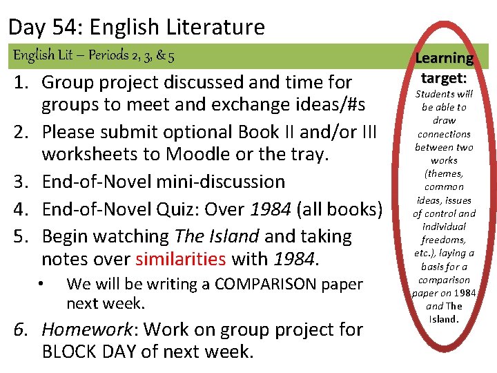 Day 54 English Literature English Lit Periods 2