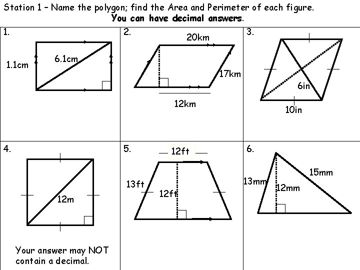 Station 1 Name the polygon find the Area