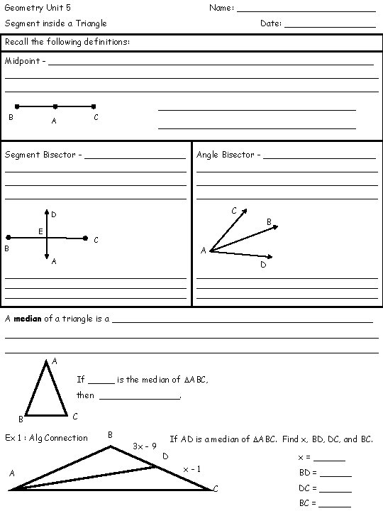 Geometry Unit 5 Name Segment inside a Triangle