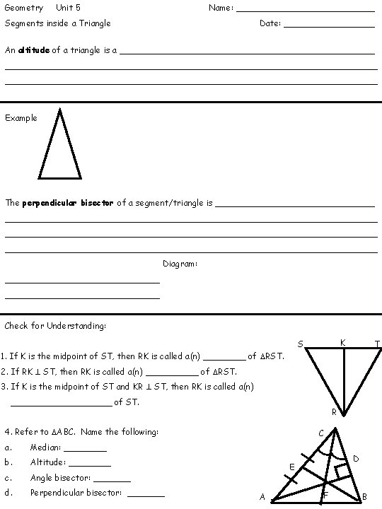 Geometry Unit 5 Name Segment inside a Triangle