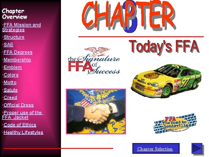 Chapter Overview FFA Mission and Strategies Structure SAE