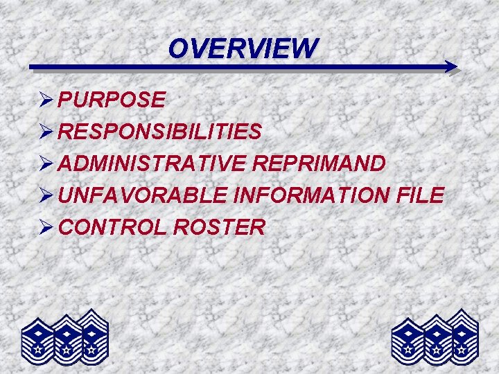 USAF FIRST SERGEANT ACADEMY ADMINISTRATIVE REPRIMANDS UNFAVORABLE ...