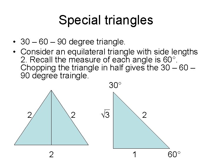 6 1 Right Triangle Trigonometry Pythagorean Theorem Recall