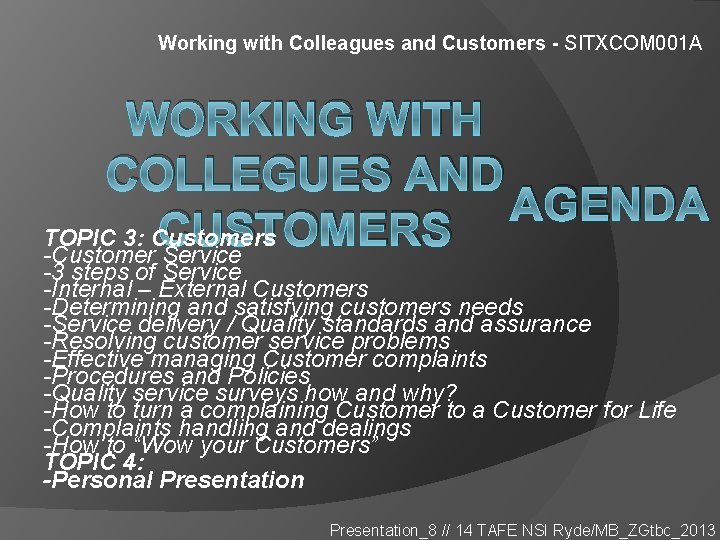 Working with Colleagues and Customers SITXCOM 001 A