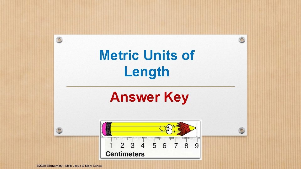 Metric Units of Length Answer Key 2020 Elementary
