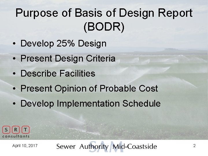 Recycled Water Project Basis of Design Report Board