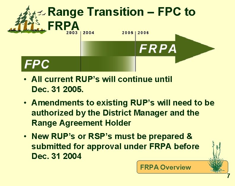 FRPA Overview Range Planning Practices Workshop 1 FRPA