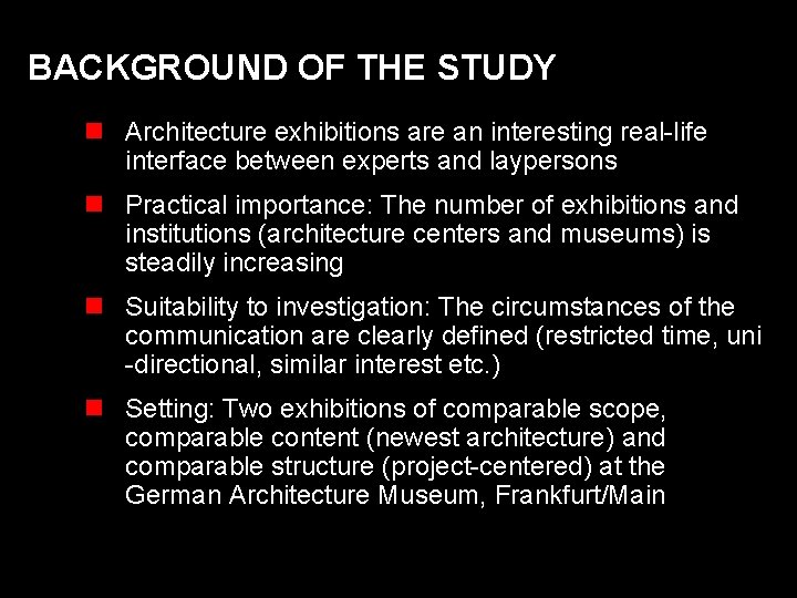 EXHIBITING ARCHITECTURE THE VISITORS PERSPECTIVE Riklef Rambow Chair