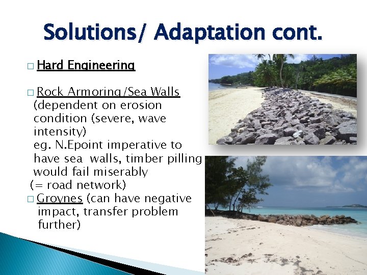 Solutions Adaptations to erosion adopted by Do E