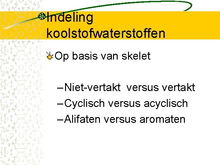 KOOLSTOFCHEMIE organische chemie Indeling koolstofwaterstoffen Op basis van