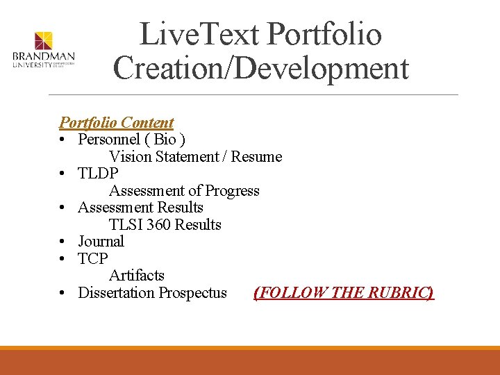 Brandman University An Immersion Miniversity Live Text Portfolio