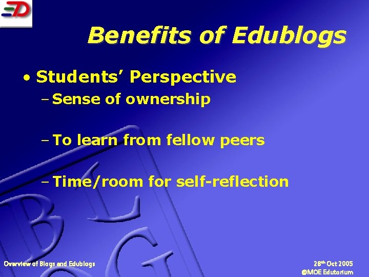 Overview of Blogs and Edublogs Prepared By Tan
