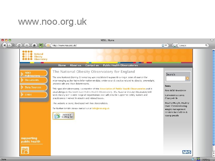 The National Obesity Observatory Dr Harry Rutter Director