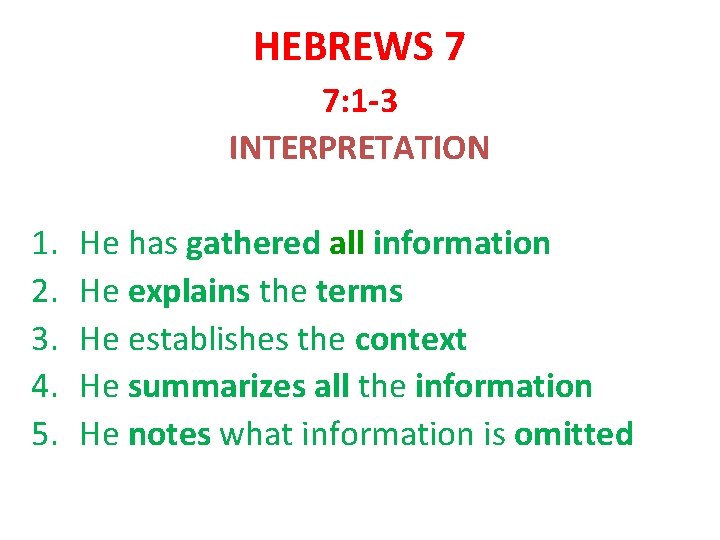 HOW TO STUDY SCRIPTURE HEBREWS 7 Hebrews 7