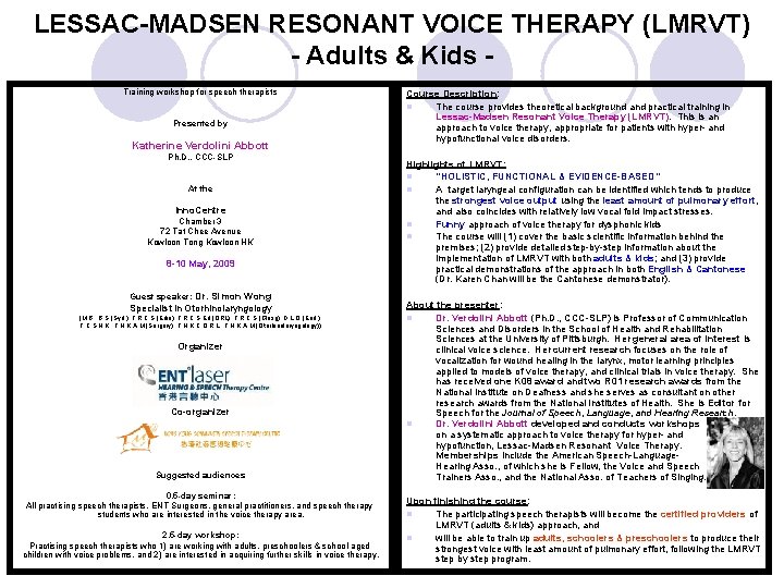 LESSACMADSEN RESONANT VOICE THERAPY LMRVT Adults Kids Training
