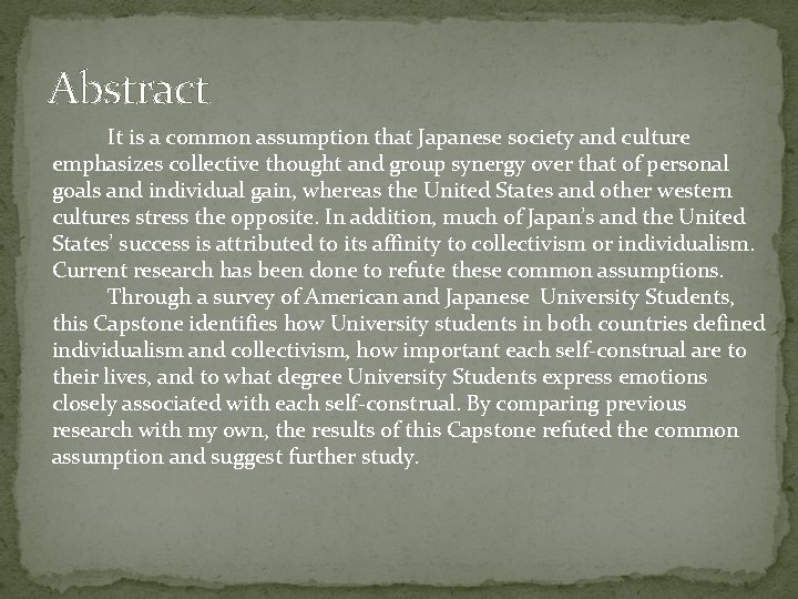 University Students Perceptions of Collectivism and Individualism Andrew