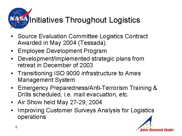 Logistics Management Branch For the NASA Transportation Conference