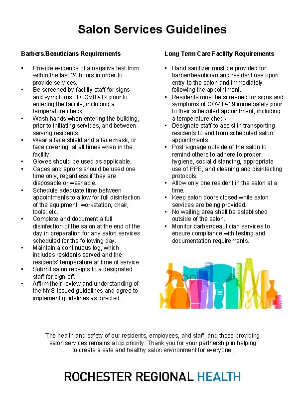 Salon Services Guidelines BarbersBeauticians Requirements Long Term Care