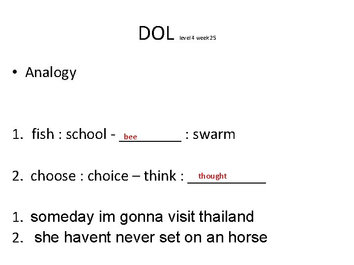 DOL level 4 week 25 Analogy 1 fish