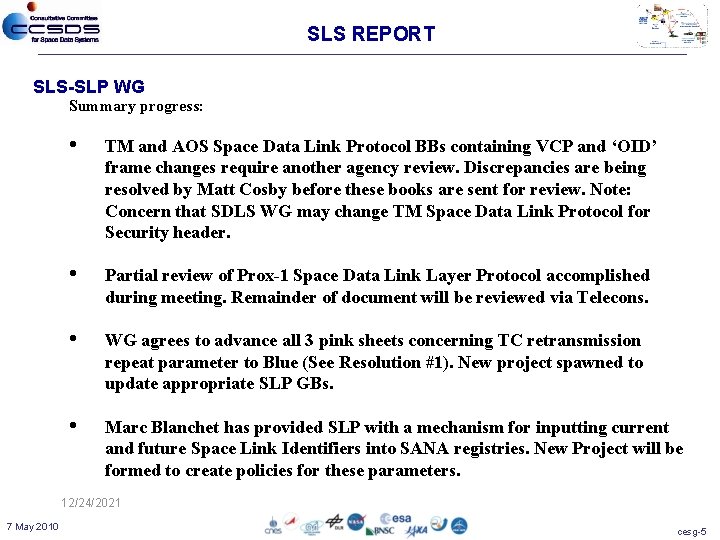 SLS REPORT SPACE LINK SERVICES SLS AREA SLP
