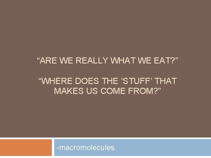 ARE WE REALLY WHAT WE EAT WHERE DOES