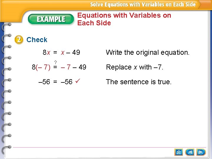 Main Idea Example 1 Writing Equivalent Equations Example