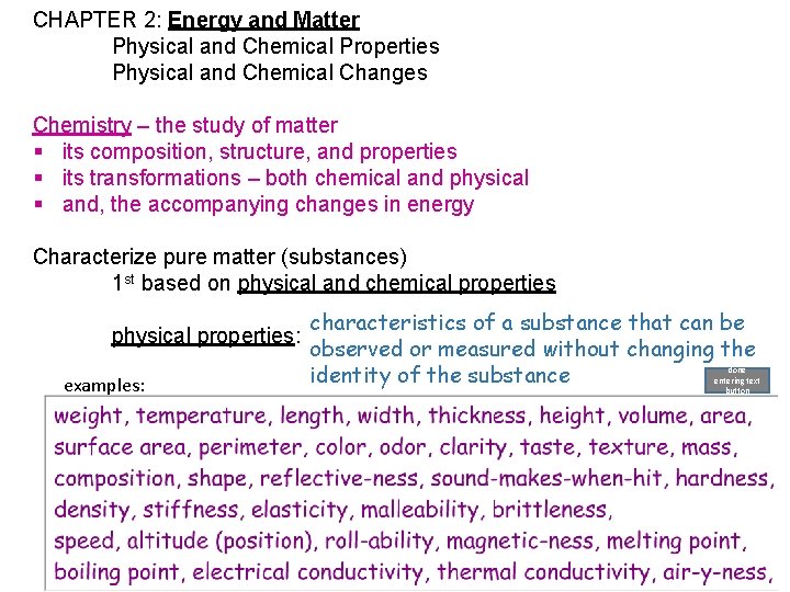 CHAPTER 2 Energy and Matter Physical and Chemical