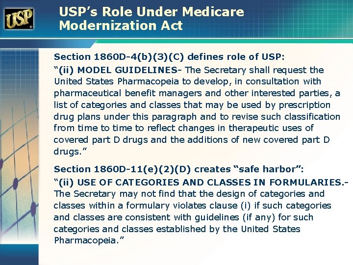 USPs Model Guidelines for the Medicare Drug Benefit