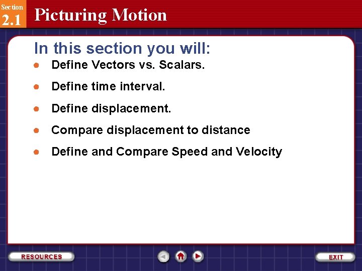Section 2 1 Picturing Motion In this section