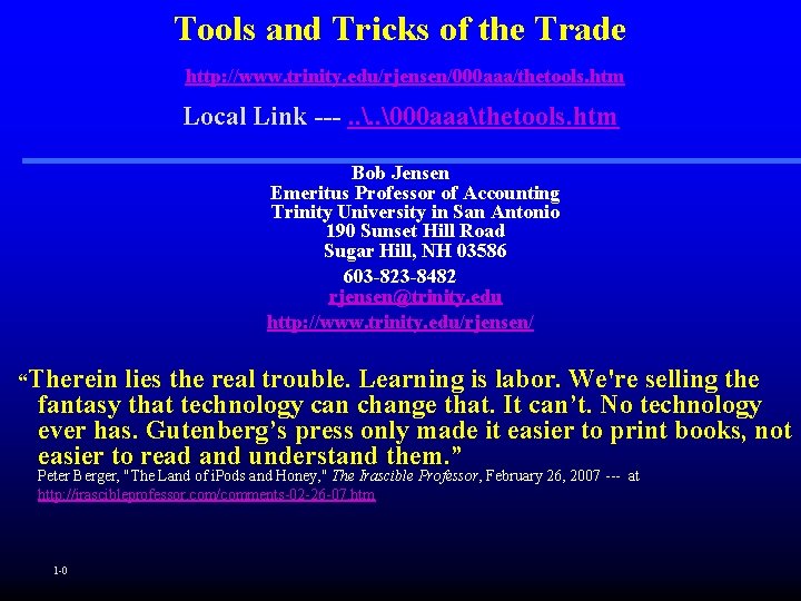 Tools and Tricks of the Trade http www