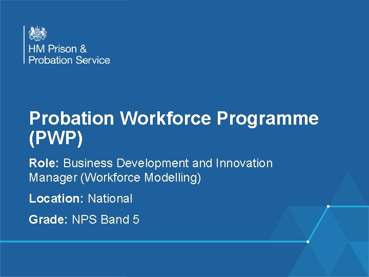 Probation Workforce Programme PWP Role Business Development and