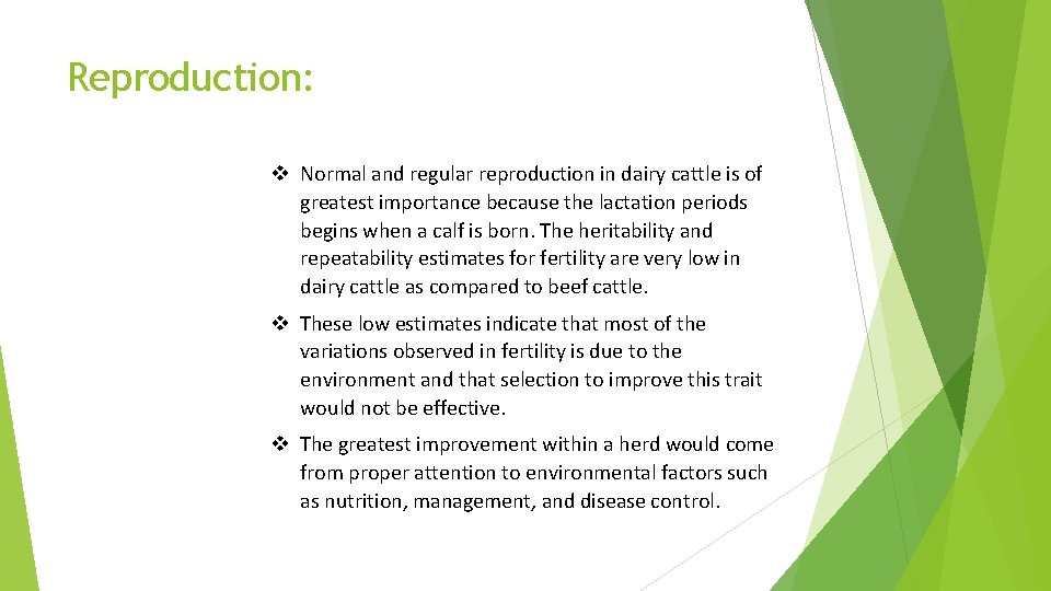 Traits of economic importance in dairy cattle v