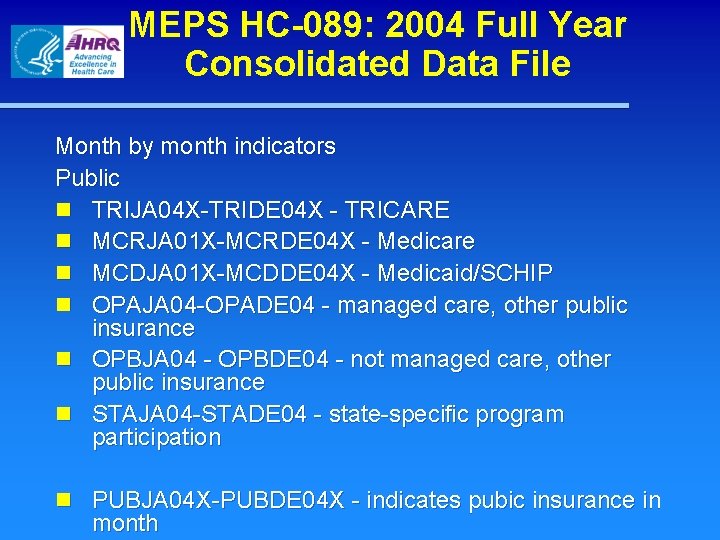MEPS Health Insurance Data Health Insurance Public Use