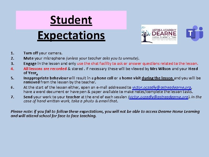 Student Expectations 1 2 3 4 5 6