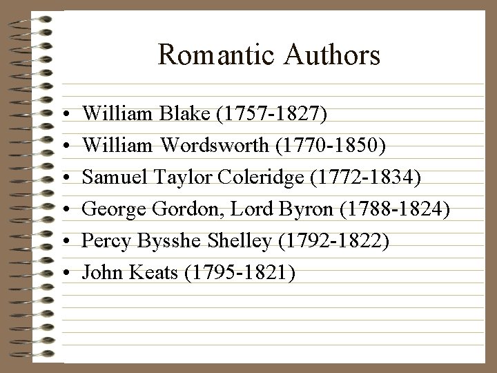 The Romantic Period 1800 1830 Background A time