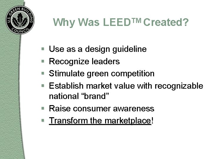 An Introduction to the U S Green Building