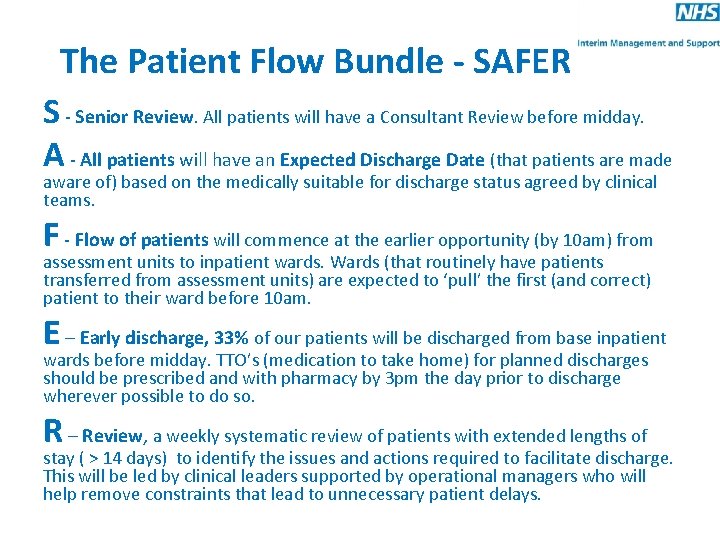 SAFER Patient Flow Bundle The patient flow bundle