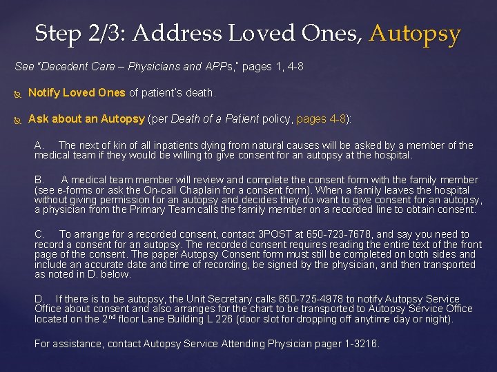 SHC Decedent Care Overview Decedent Care Quick References