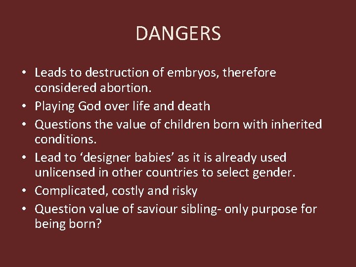 Use of Embryos Reproductive LI I can describe